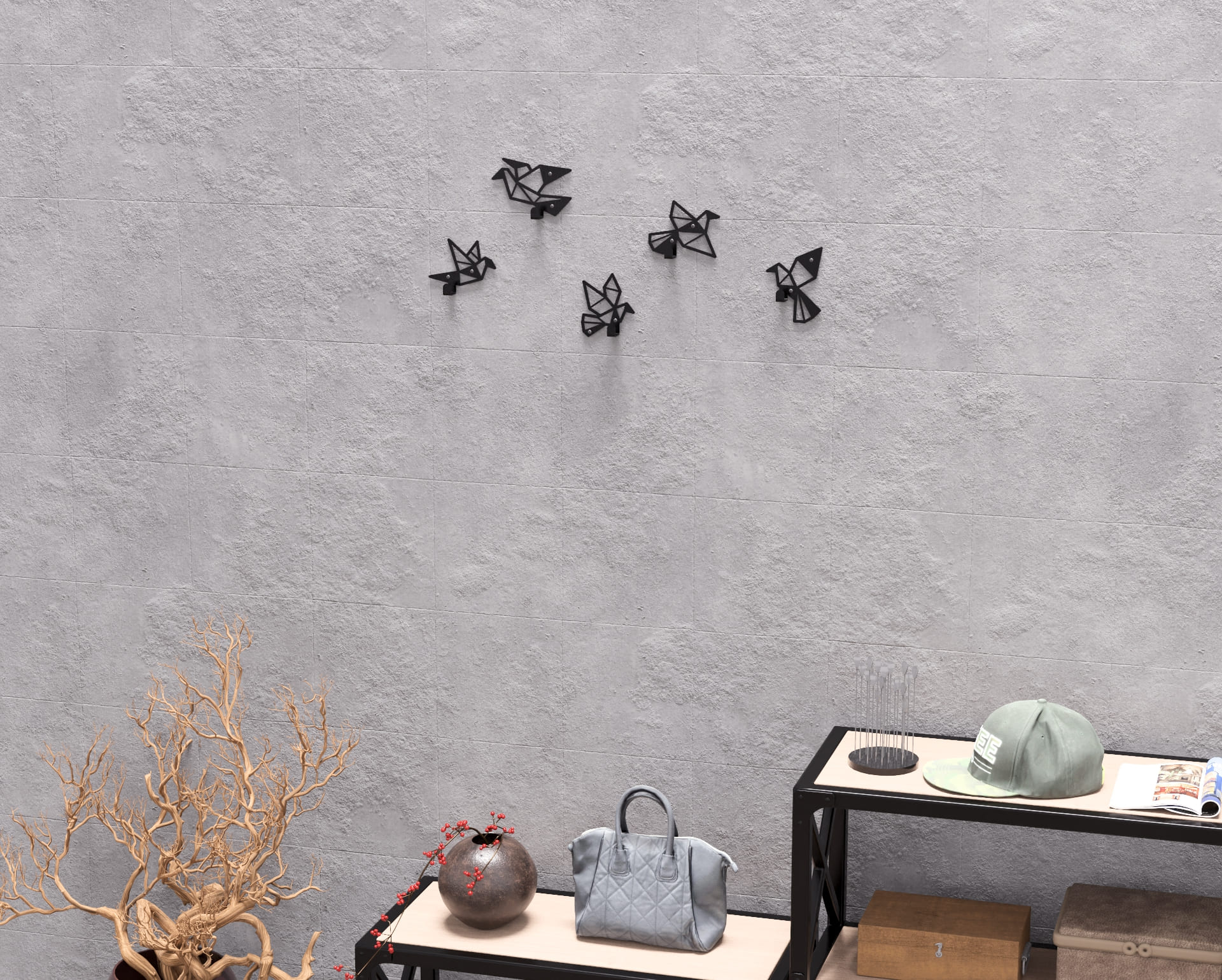 Origami Birds Coat Hooks. Wall-mounted coat hooks DXF and SVG Art and ...