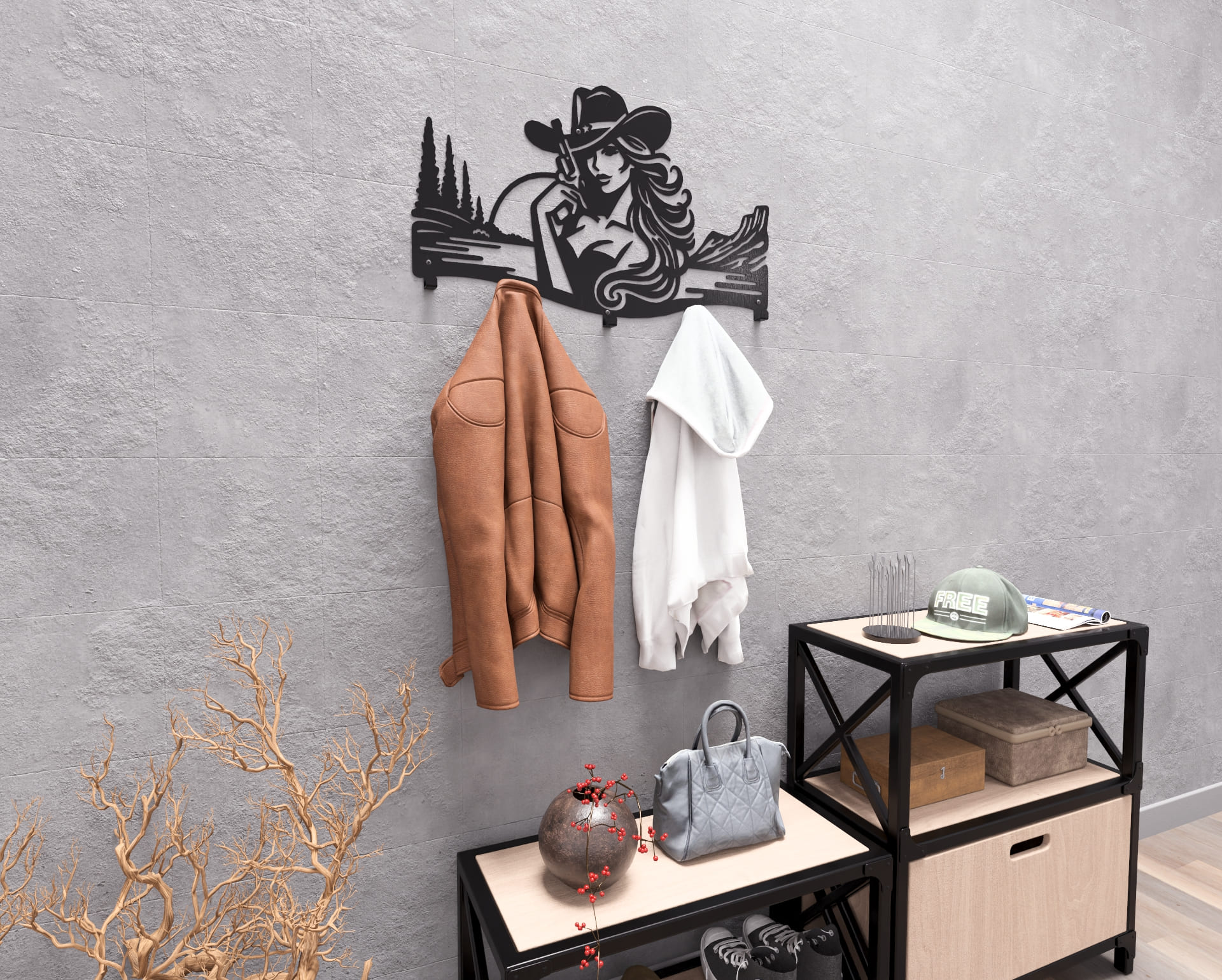 Cowgirl Wall-Mounted Coat Rack. Wall Coatrack DXF and SVG Art and ...