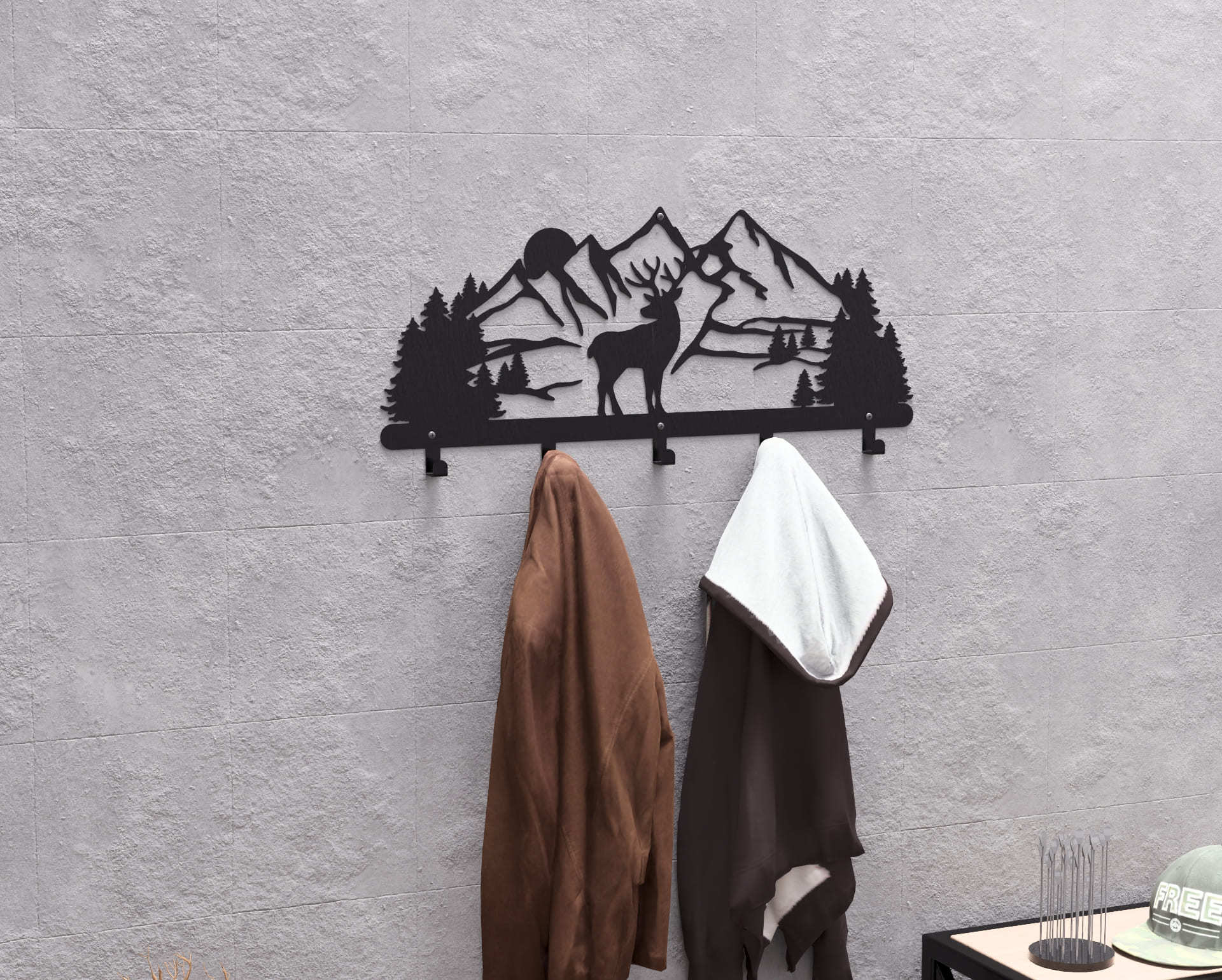 Perchero de pared Ciervo en la Montaña V2. Colgador de pared archivos artísticos y de diseño DXF ...