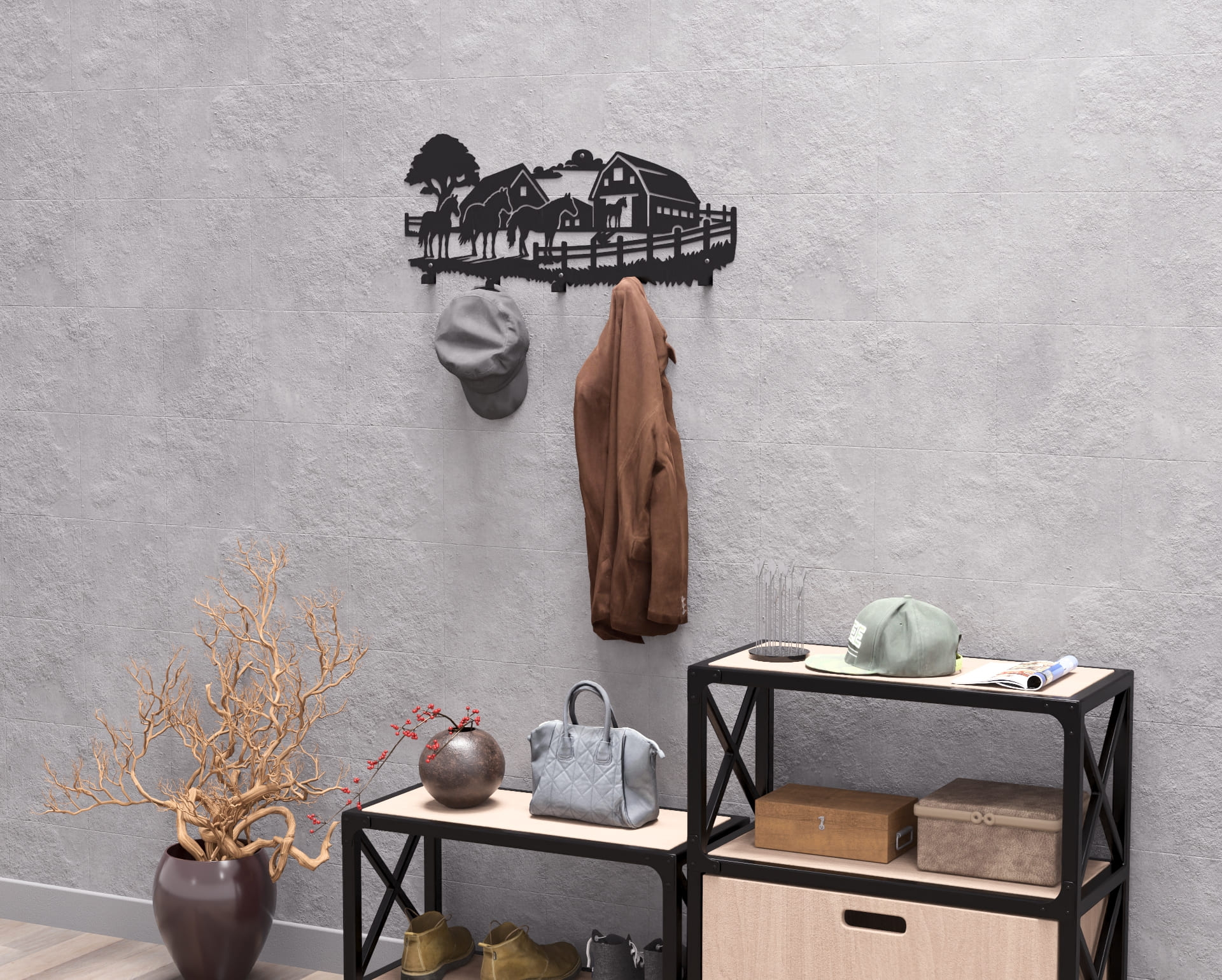 Perchero de pared Granja V1. Colgador de pared archivos artísticos y de diseño DXF y SVG para ...