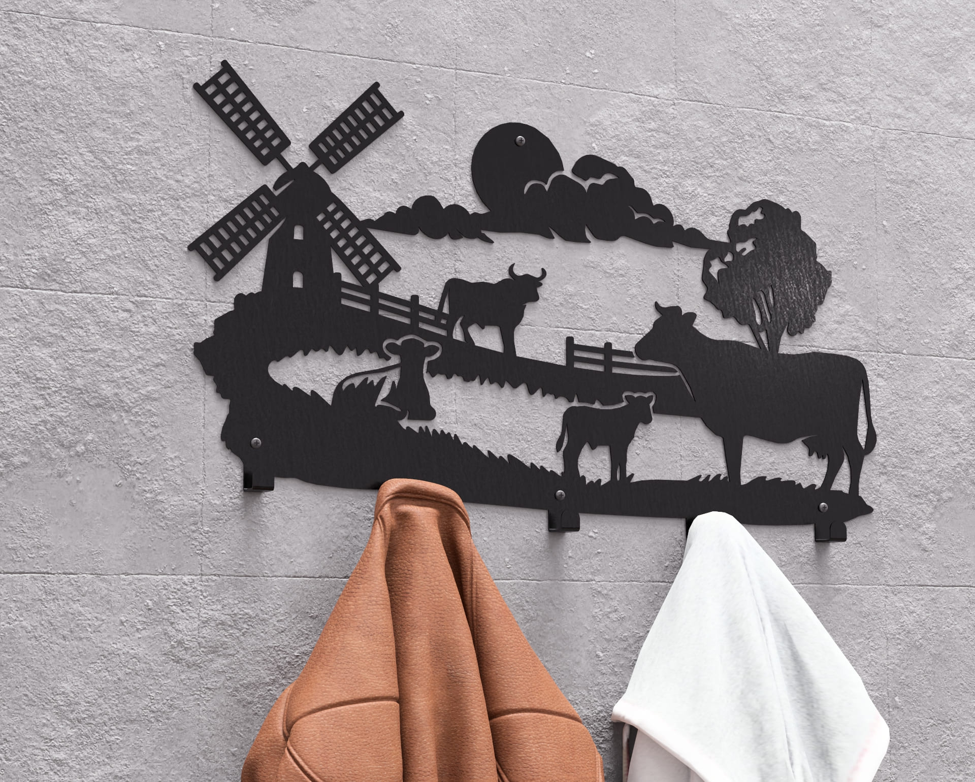 Farm Wall-Mounted Coat Rack V3. Wall Coat Rack DXF and SVG Art and Design Files for CNC/Laser ...