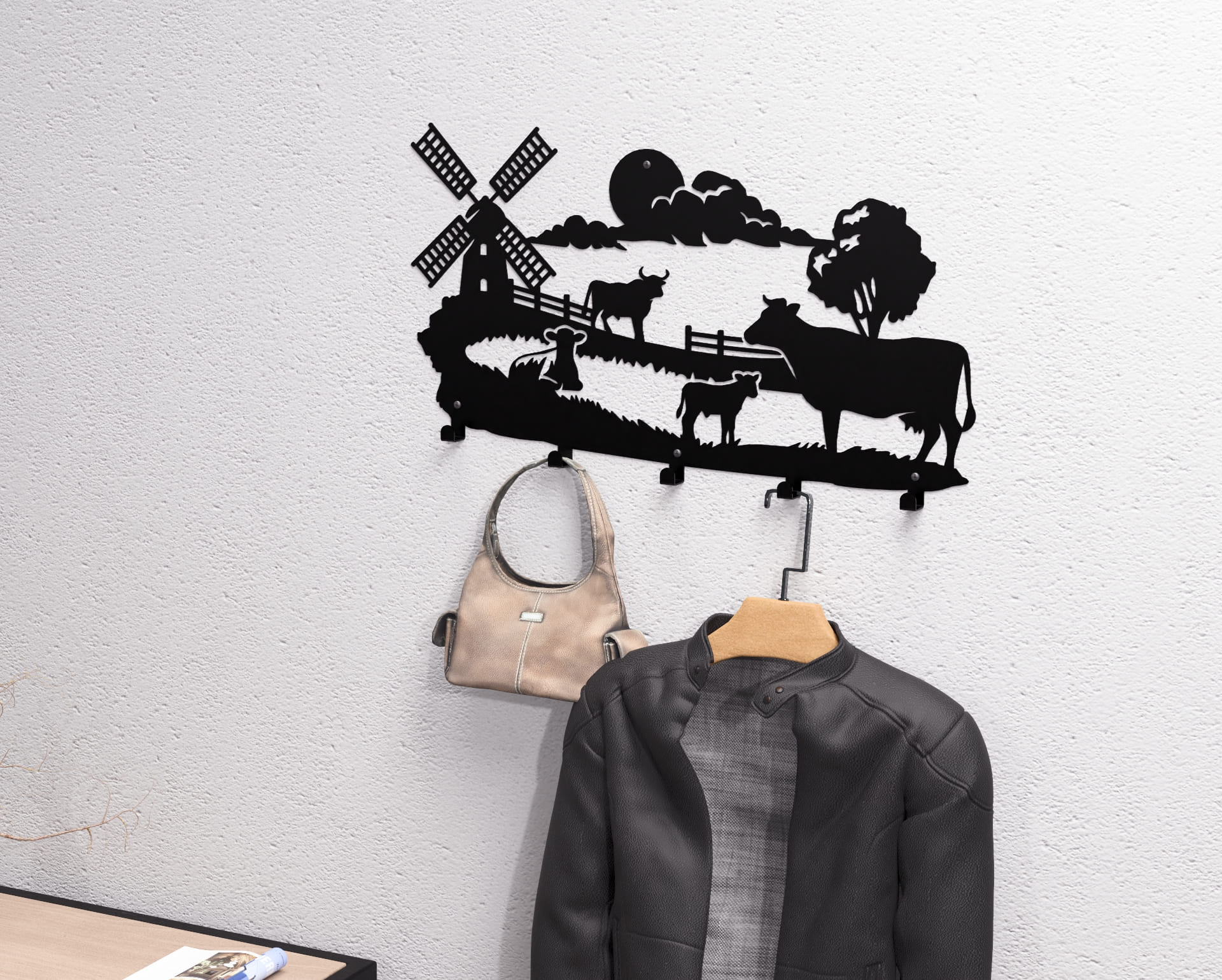 Farm Wall-Mounted Coat Rack V3. Wall Coat Rack DXF and SVG Art and Design Files for CNC/Laser ...