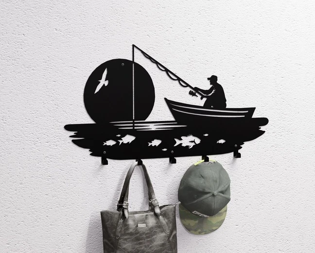 Fishing Wall-Mounted Coat Rack V1. Wall Coat Rack DXF and SVG Art and ...