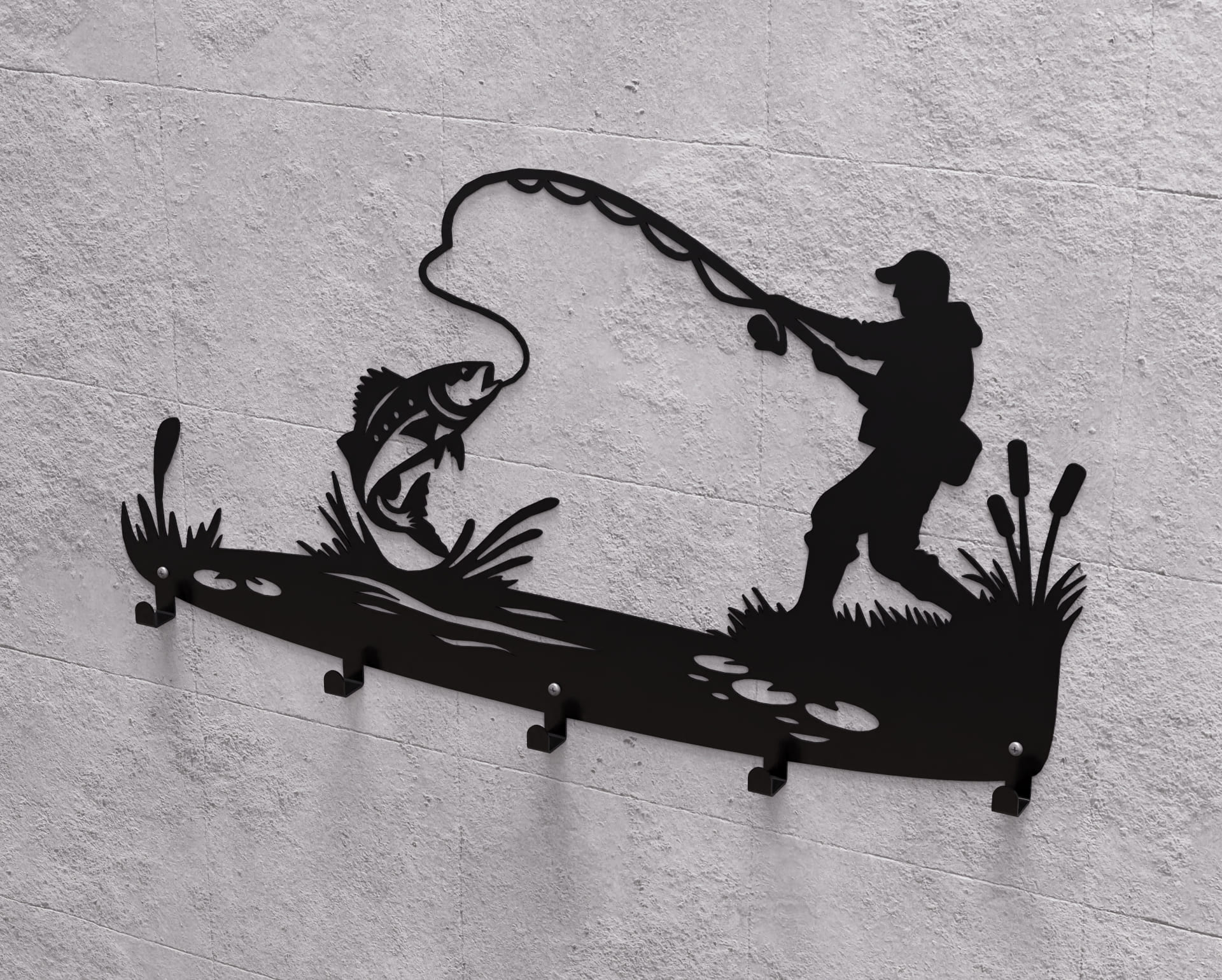 Wieszak ścienny na ubrania Wędkarstwo V2 Pliki DXF i SVG do sztuki i projektowania dla CNC ...