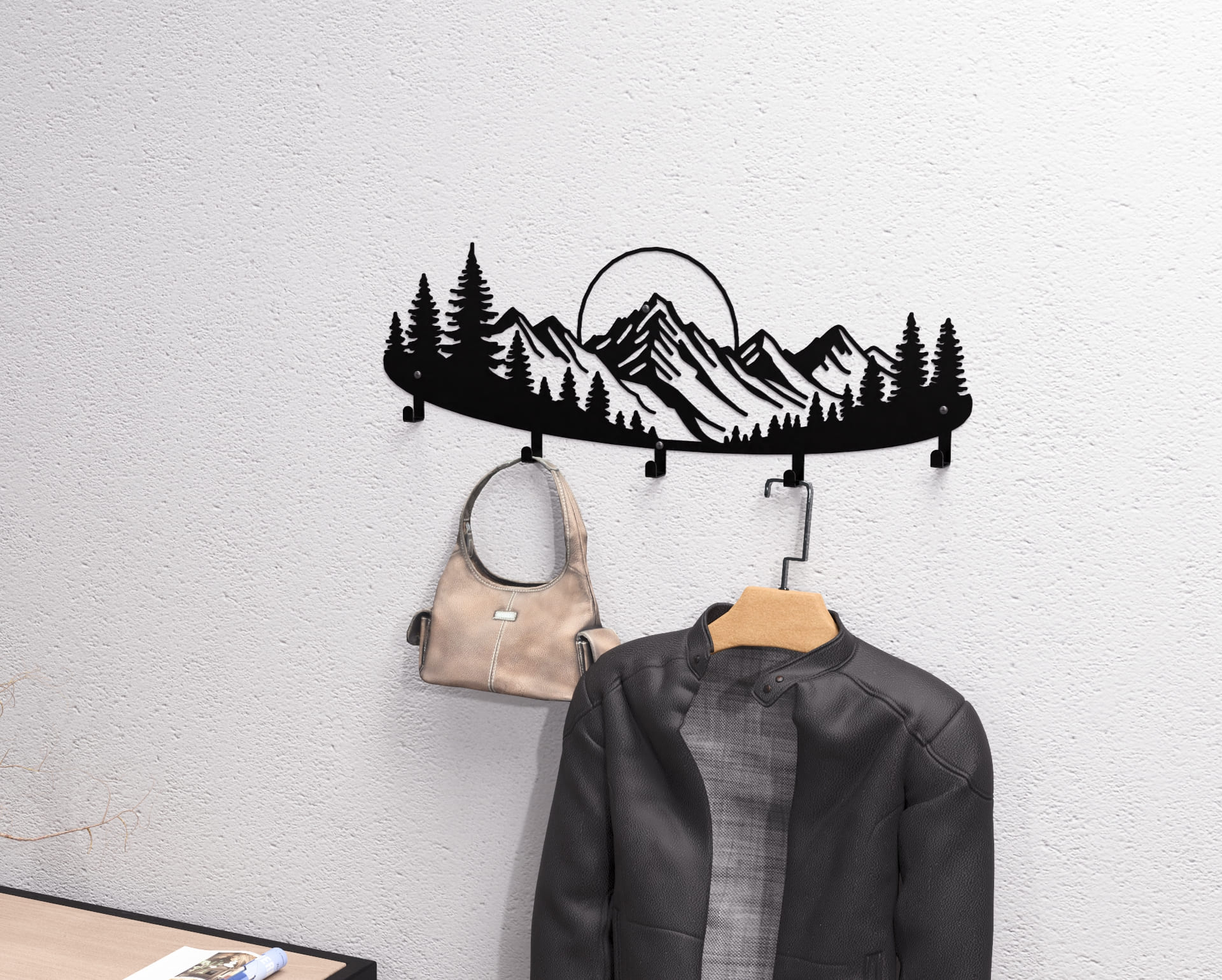 Mountain Forest Wall-Mounted Coat Rack. Wall Coat Rack DXF and SVG Art ...