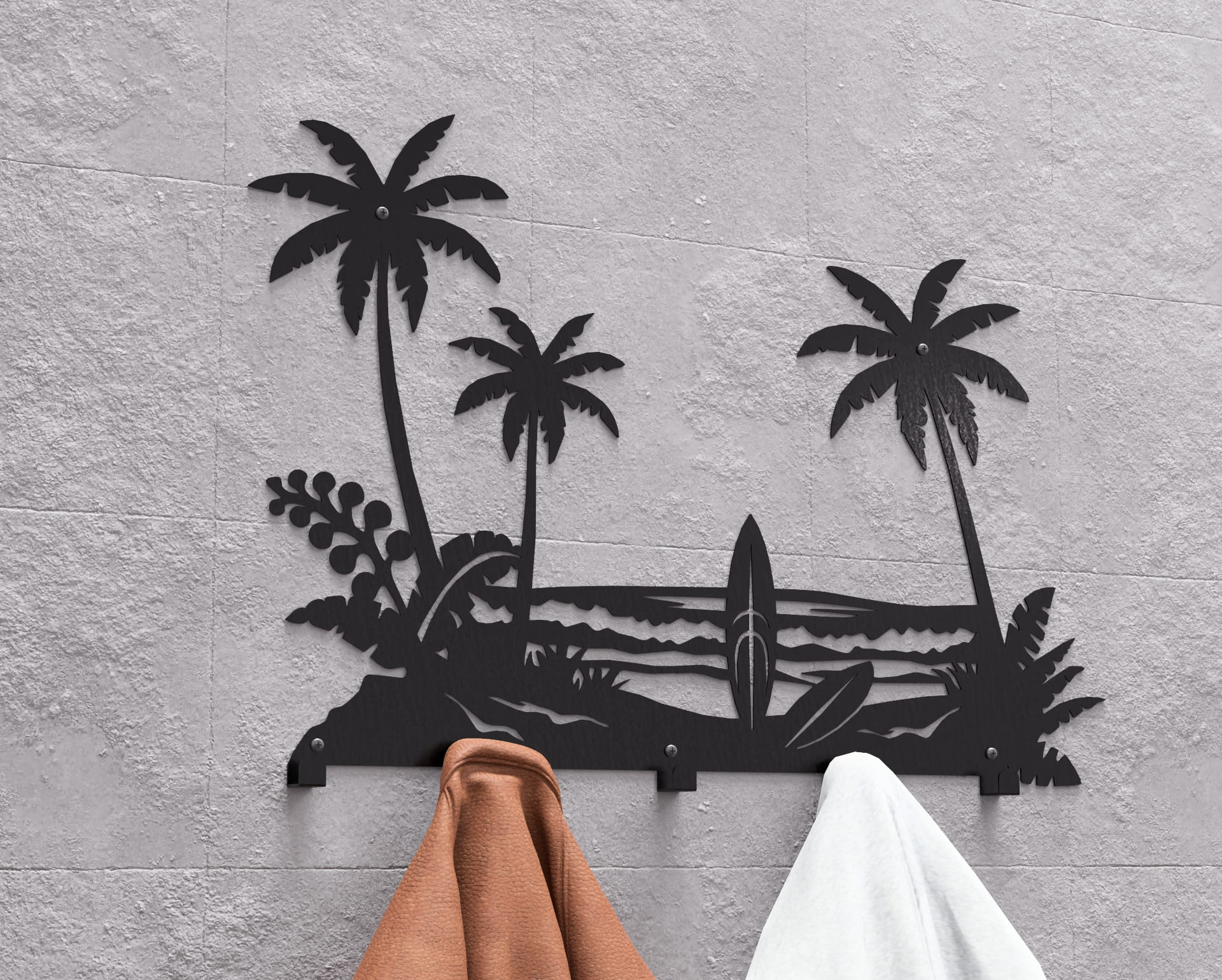 Surfboards and Palm Trees Wall-Mounted Coat Rack. Wall Mount Coat Rack ...