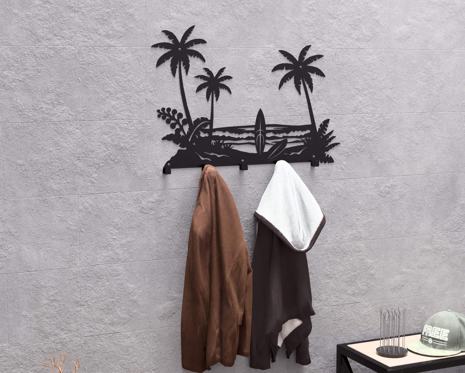 Surfboards and Palm Trees Wall-Mounted Coat Rack. Wall Mount Coat Rack ...