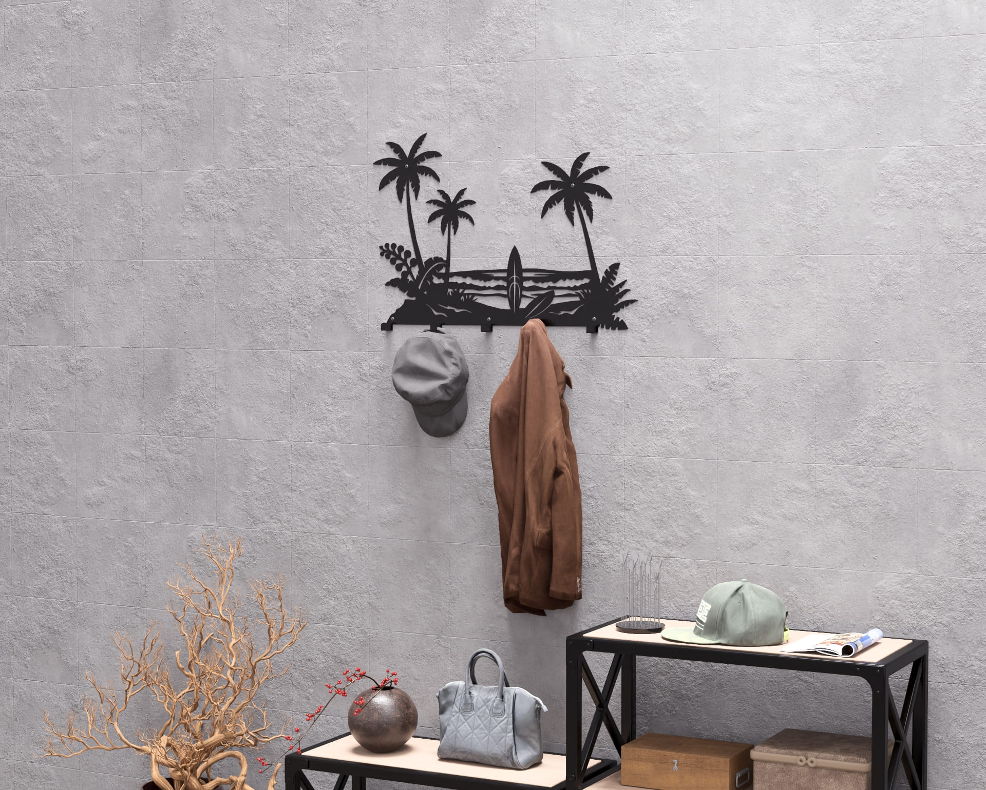 Wieszak na ubrania montowany na ścianie Deski Surfingowe i Palmy Pliki ...