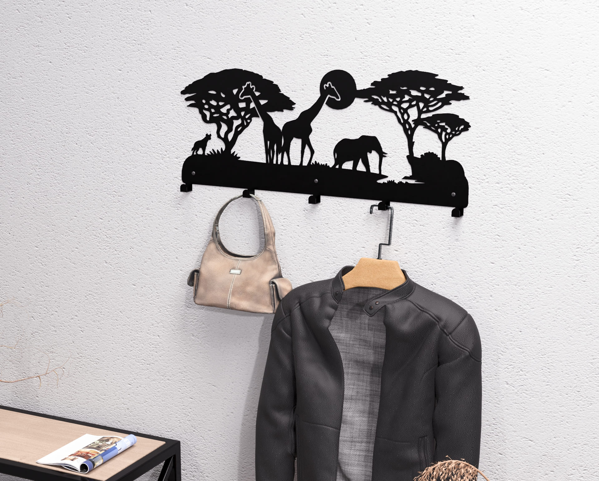 Wildlife of the African Savanna Wall-Mounted Coat Rack. Wall Mount Coat ...