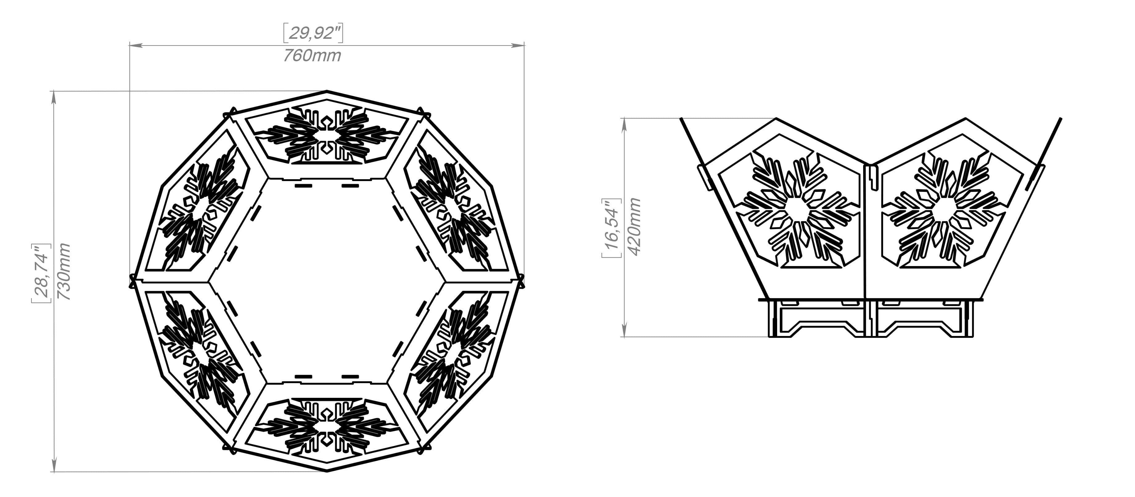 Hex Snowflake Fire Pit V5 DXF and SVG Art and Design Files for CNC/Laser/Plasma Cutting – DXF4YOU