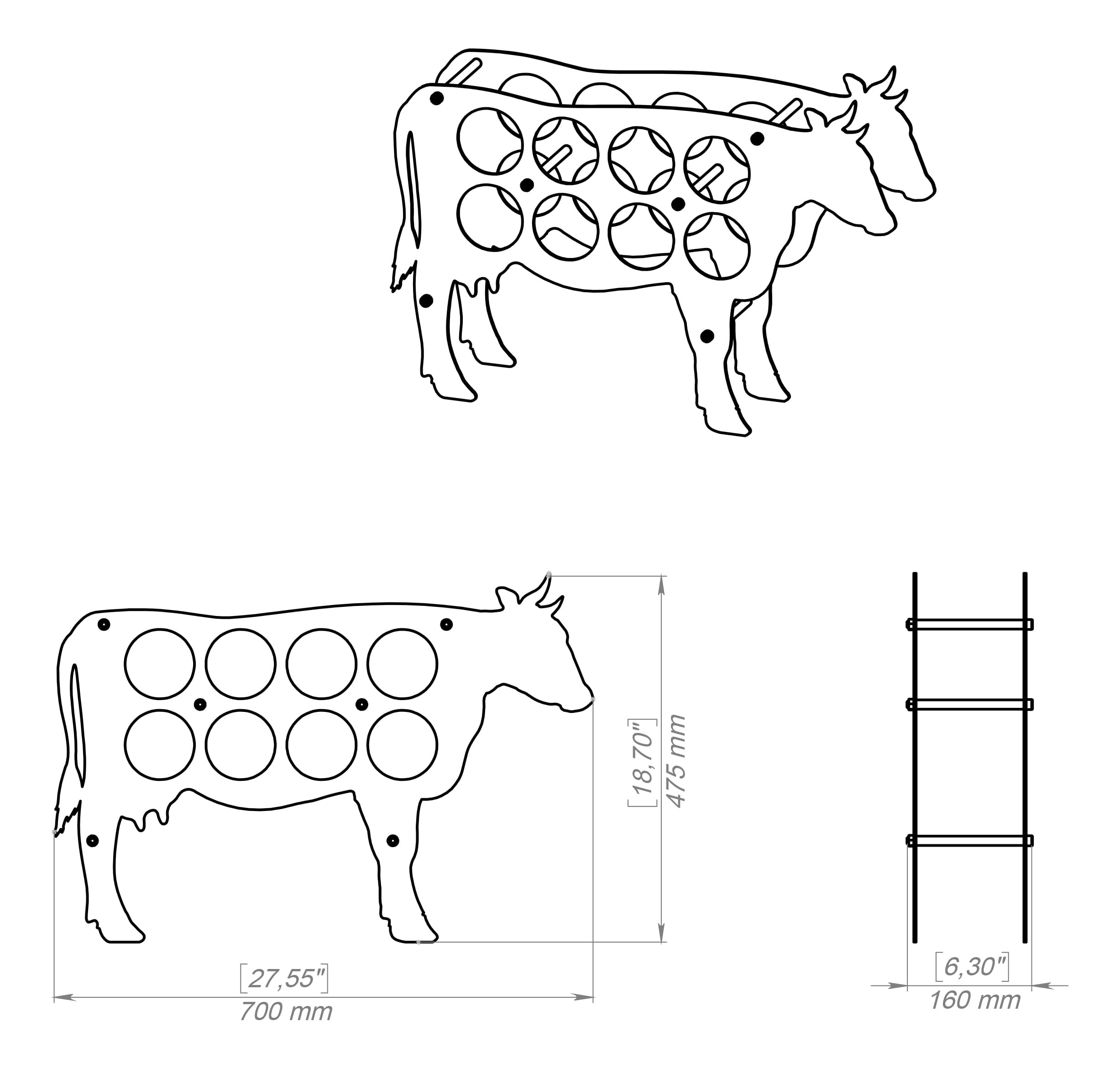 Cow Wine Rack DXF and SVG Art and Design Files for CNC/Laser/Plasma ...